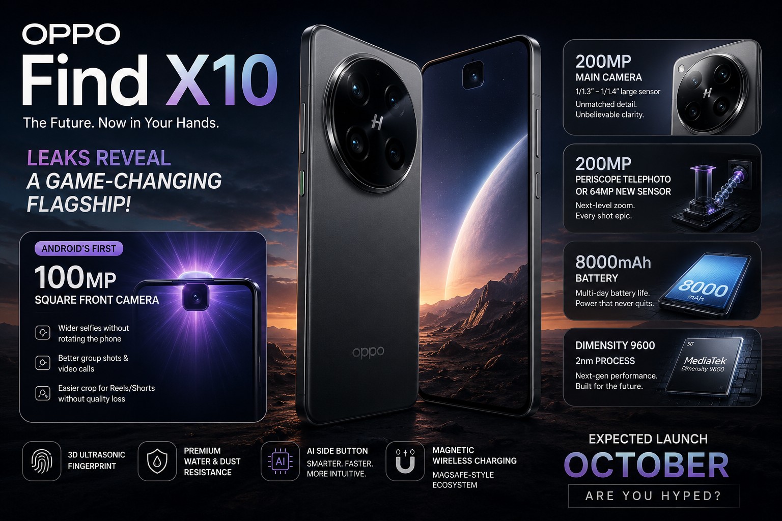 Oppo Find X10 Leak: 100MP Front Camera, 200MP Cameras & 8000mAh Battery ...